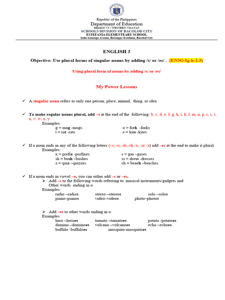 Plural Nouns: Adding /s/ or /es/ Guide | PDF