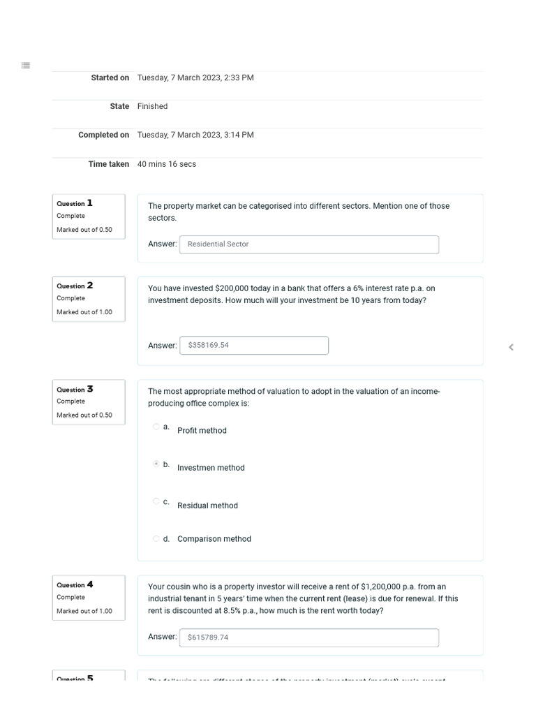 Term Test 1 - Week 4: Attempt review | PDF | Investing | Valuation ...