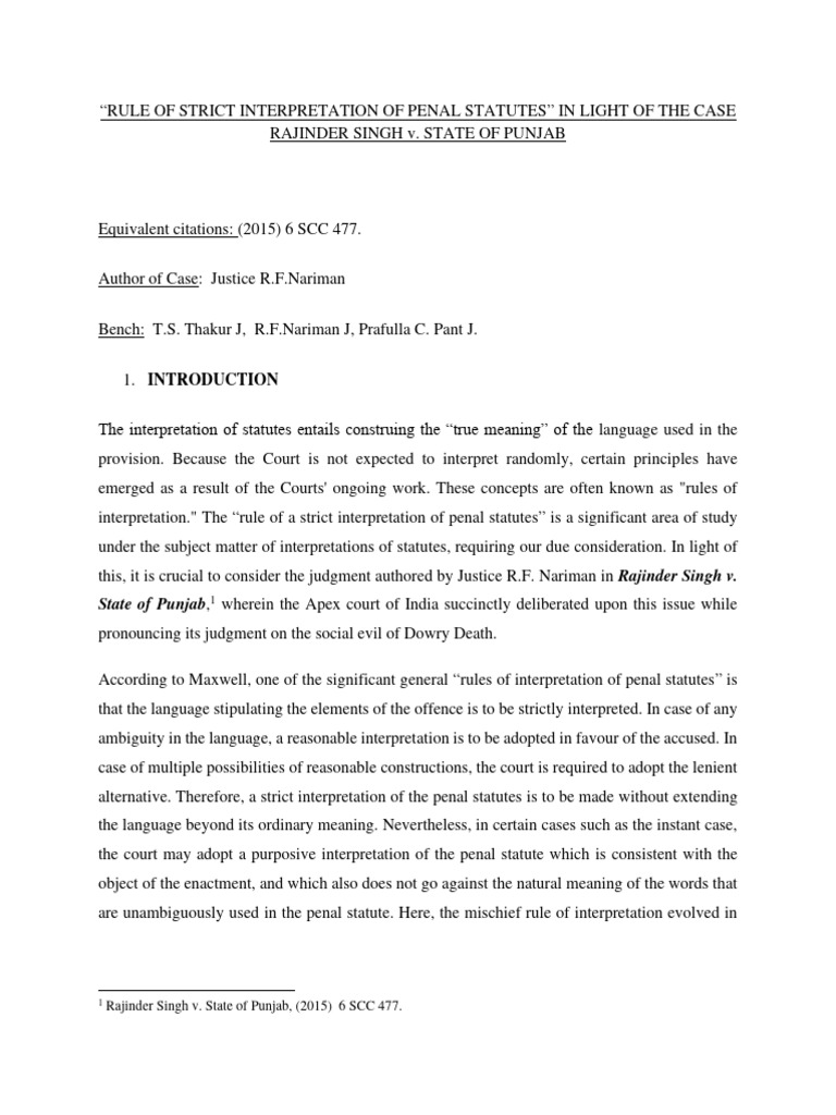 Rule of Strict Interpretation of Penal Statues in Light of Case ... Rule of Strict Interpretation of Penal Statues in Light of Case ...