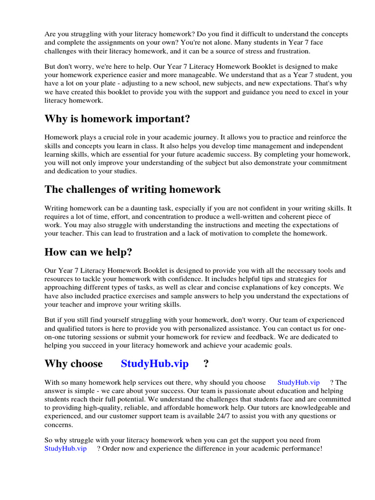 Year 7 Literacy Homework Booklet | PDF | Homework | Literacy