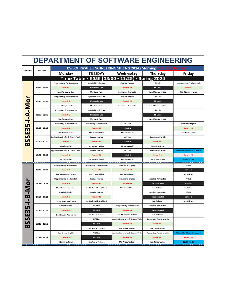 Ramadan Timetable BSIT-BSSE Spring 2024 Morning-updated-w.e.f 12 March | PDF | Computing ...