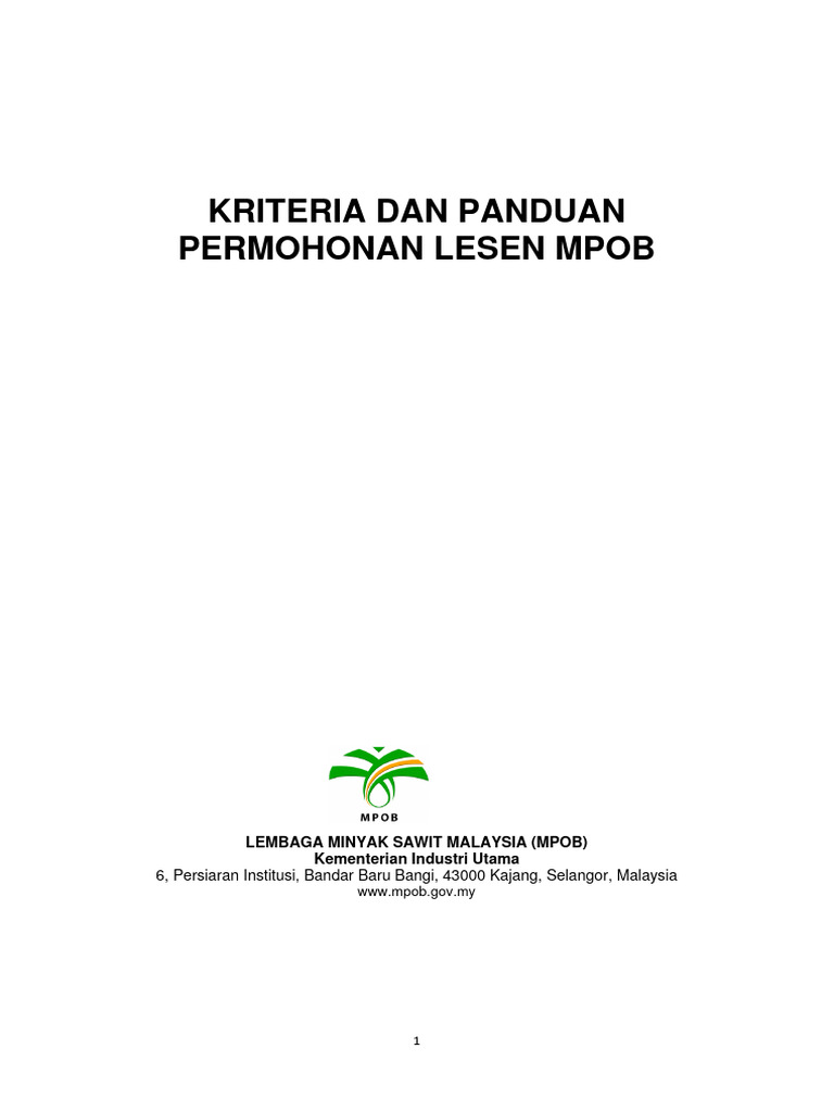 NASKHAH BUKU KRITERIA LESEN MPOB MalayVersion Latest | PDF