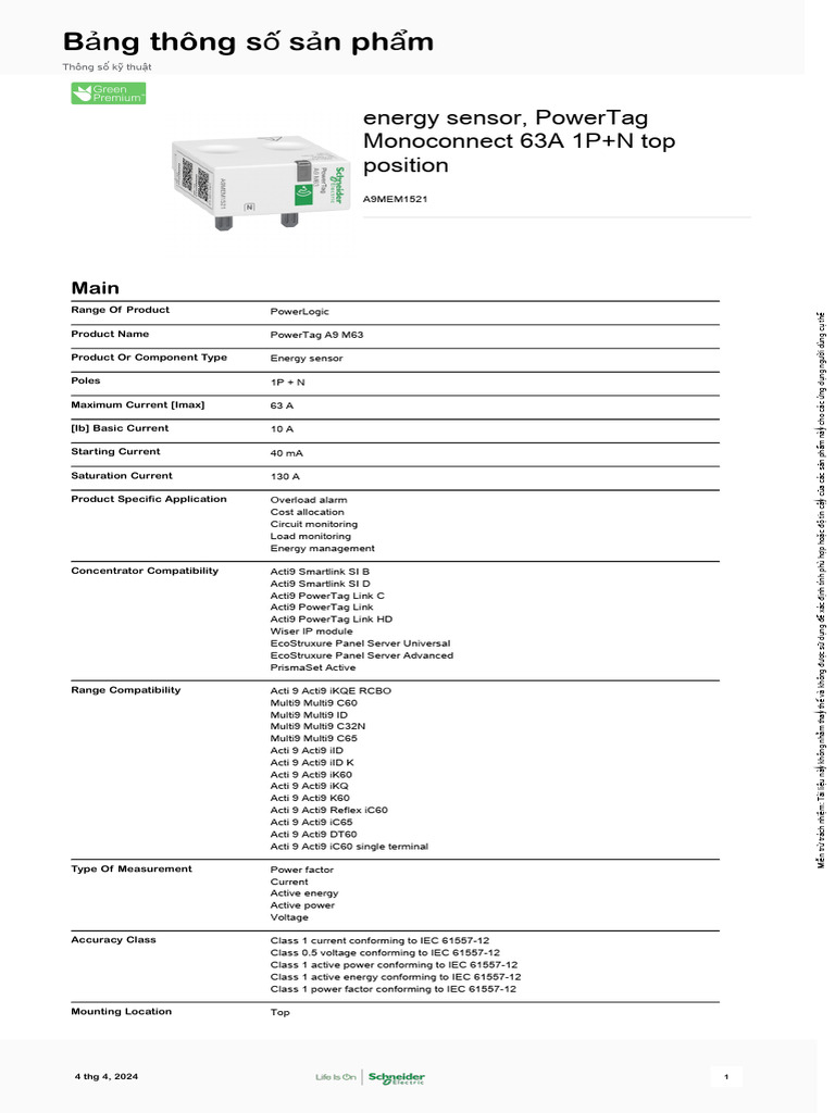 Schneider Electric - PowerLogic-PowerTag-Energy-Sensors - A9MEM1521 ...
