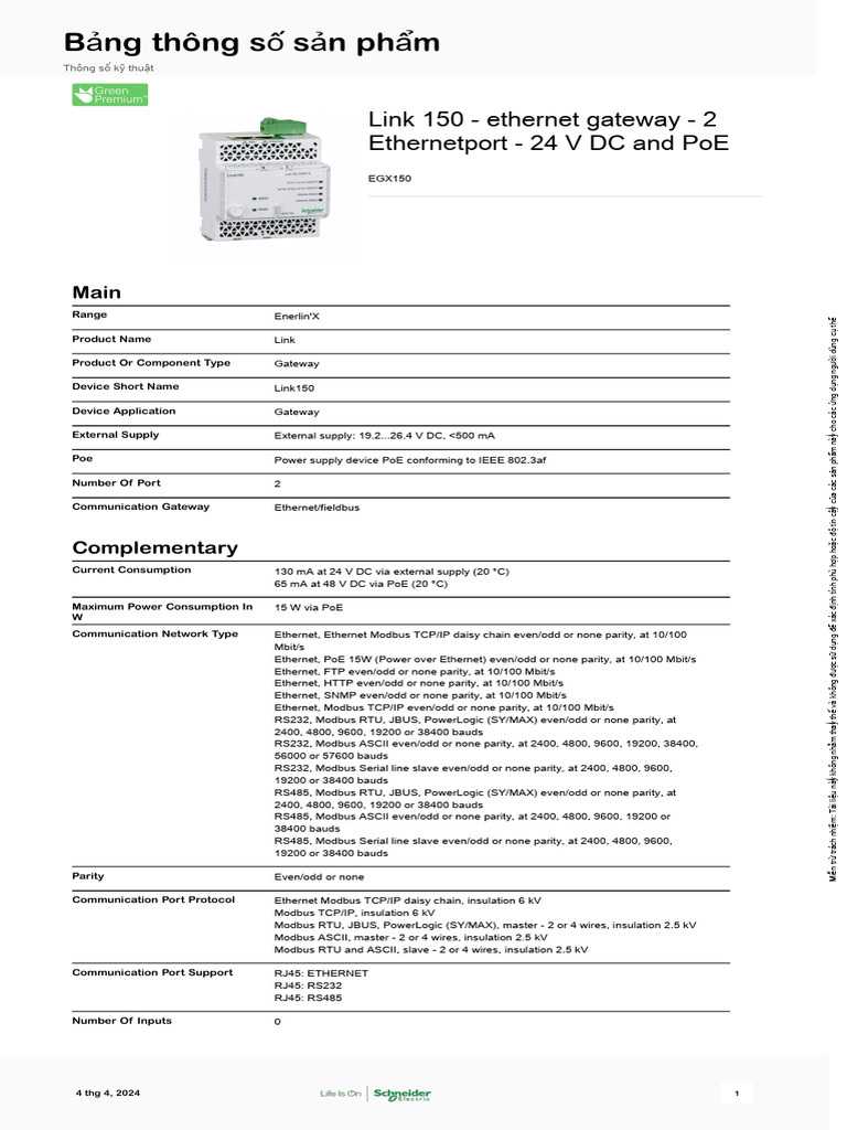 Schneider Electric EcoStruxure-Link150 EGX150 | PDF