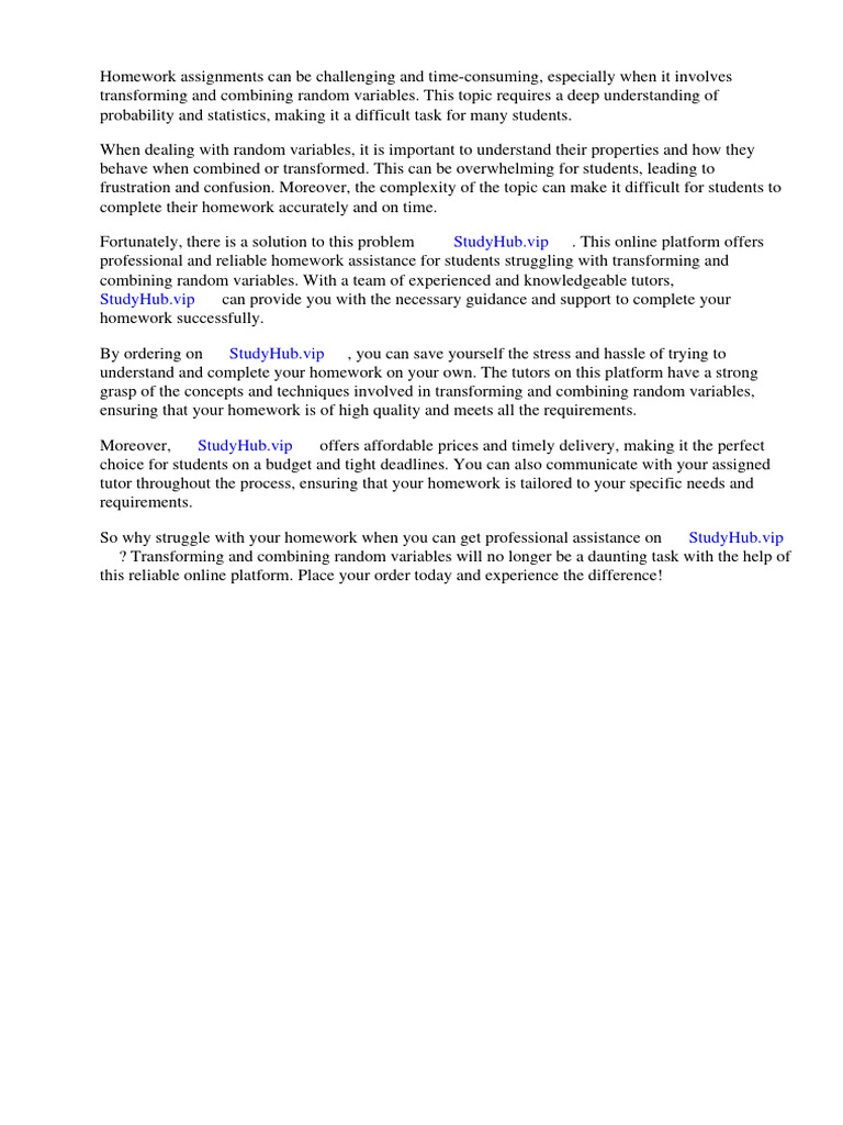 Homework Transforming and Combining Random Variables | PDF | Probability Distribution | Random ...