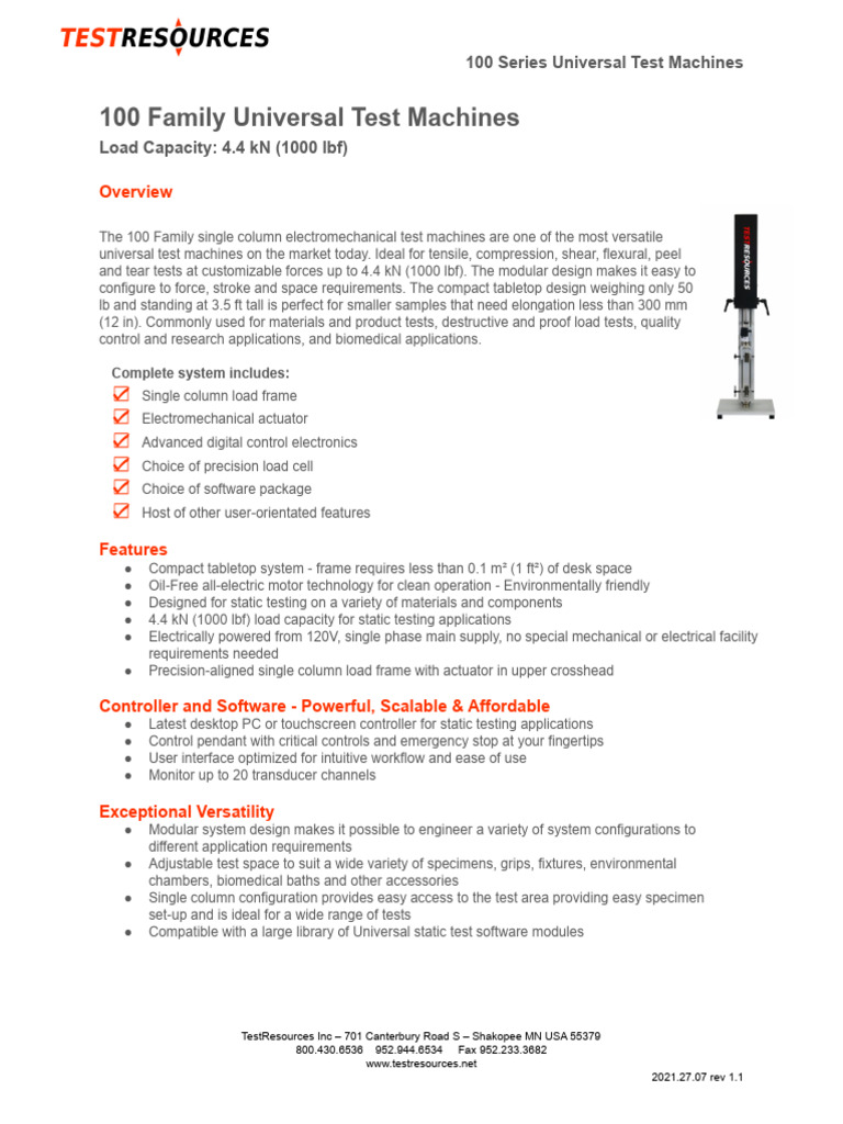 100 Series Universal Test Machines Overview | PDF | Computer ...
