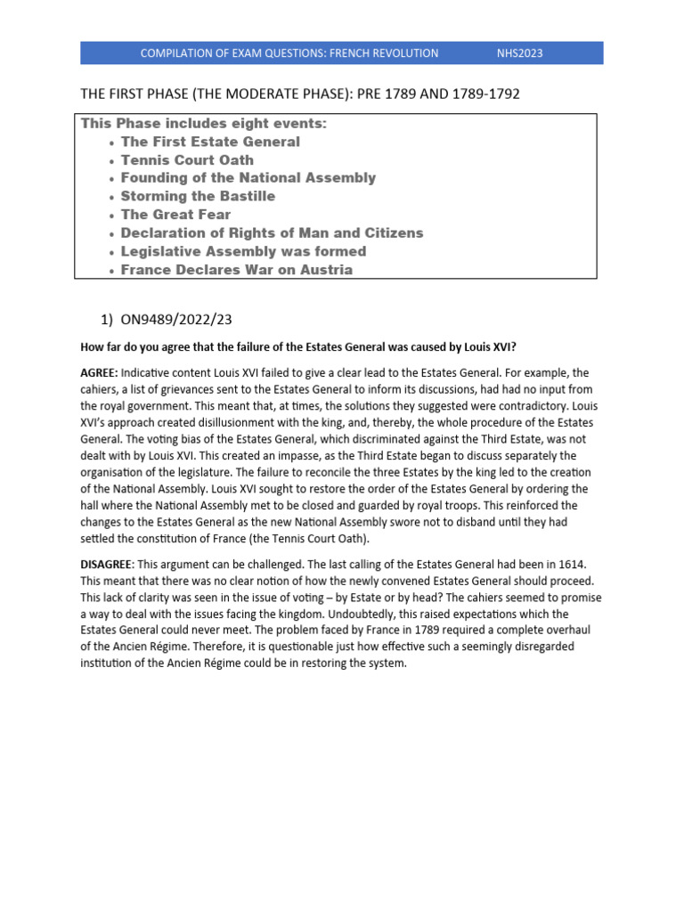 The First Phase (The Moderate Phase) : Pre 1789 and 1789-1792 ...