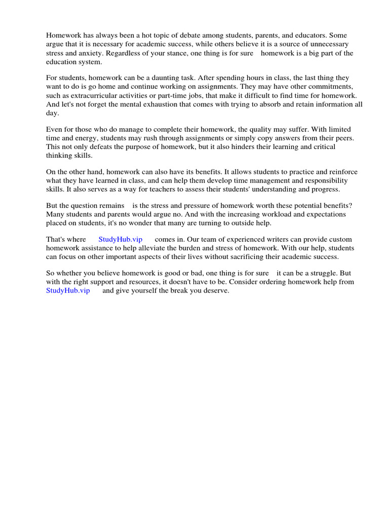 Homework Is Good or Bad Essay | PDF | Homework | Teachers