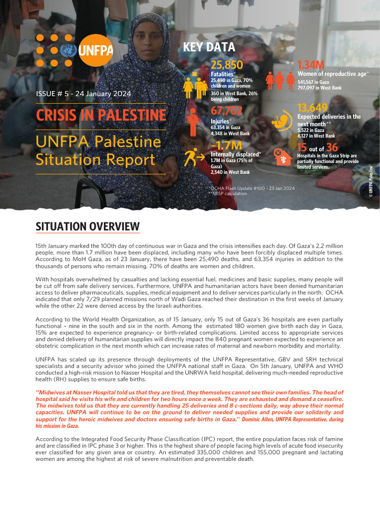 UNFPA Situation Report: Gaza Crisis Update | PDF | Pregnancy | West Bank