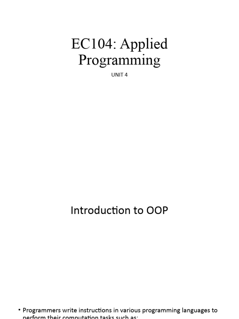 EC104 Unit4 | PDF | Object Oriented Programming | Class (Computer Programming)