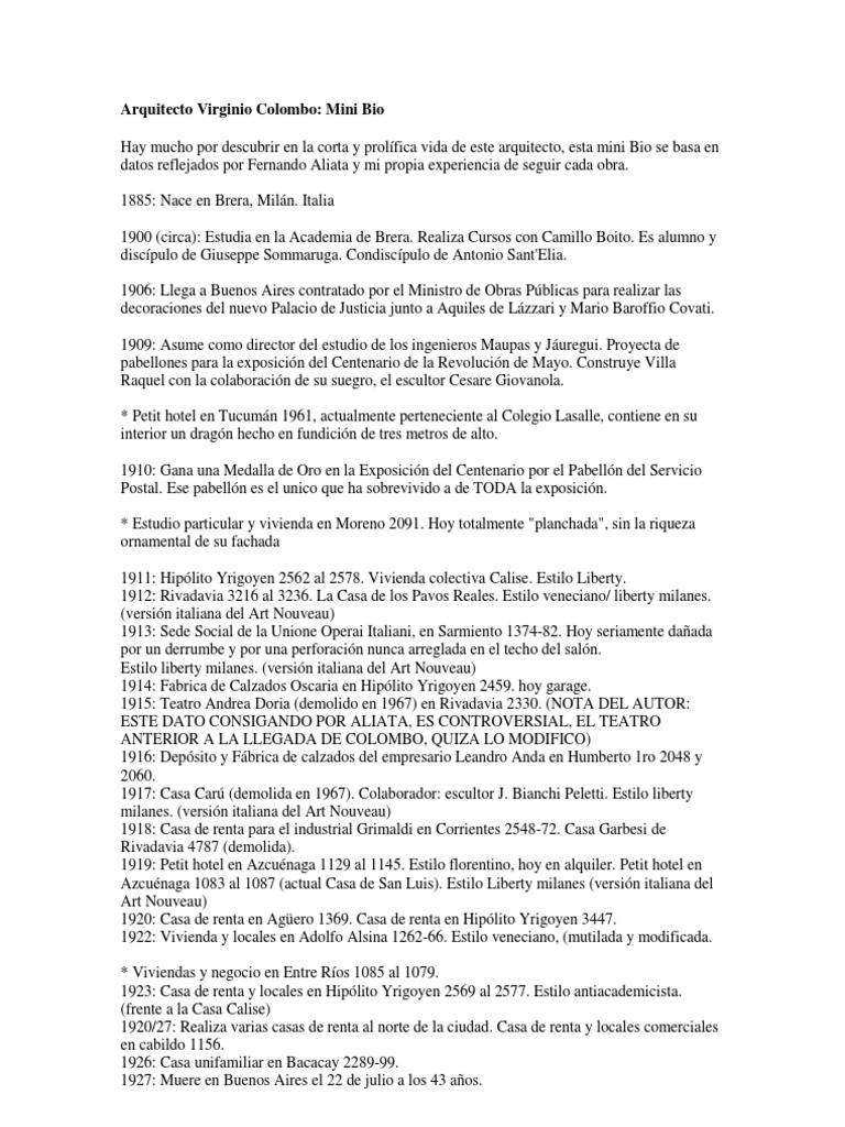 Arquitecto Virginio Colombo | PDF | Medios de arte | Argentina
