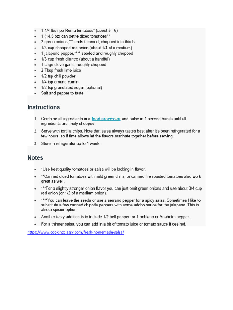 Fresh Homemade Salsa Recipe | PDF
