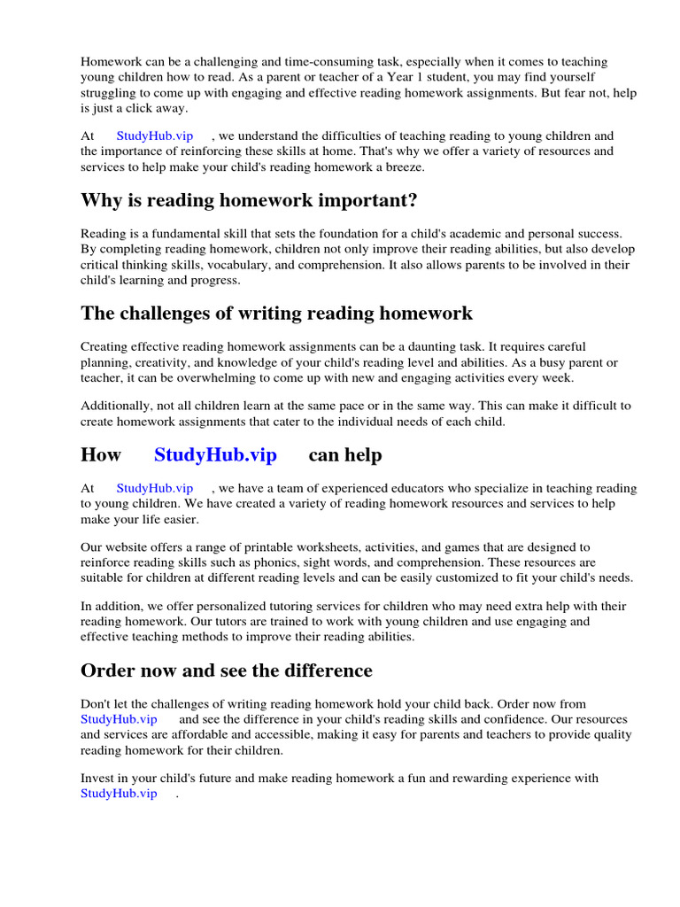 Year 1 Reading Homework | PDF | Reading Comprehension | Homework