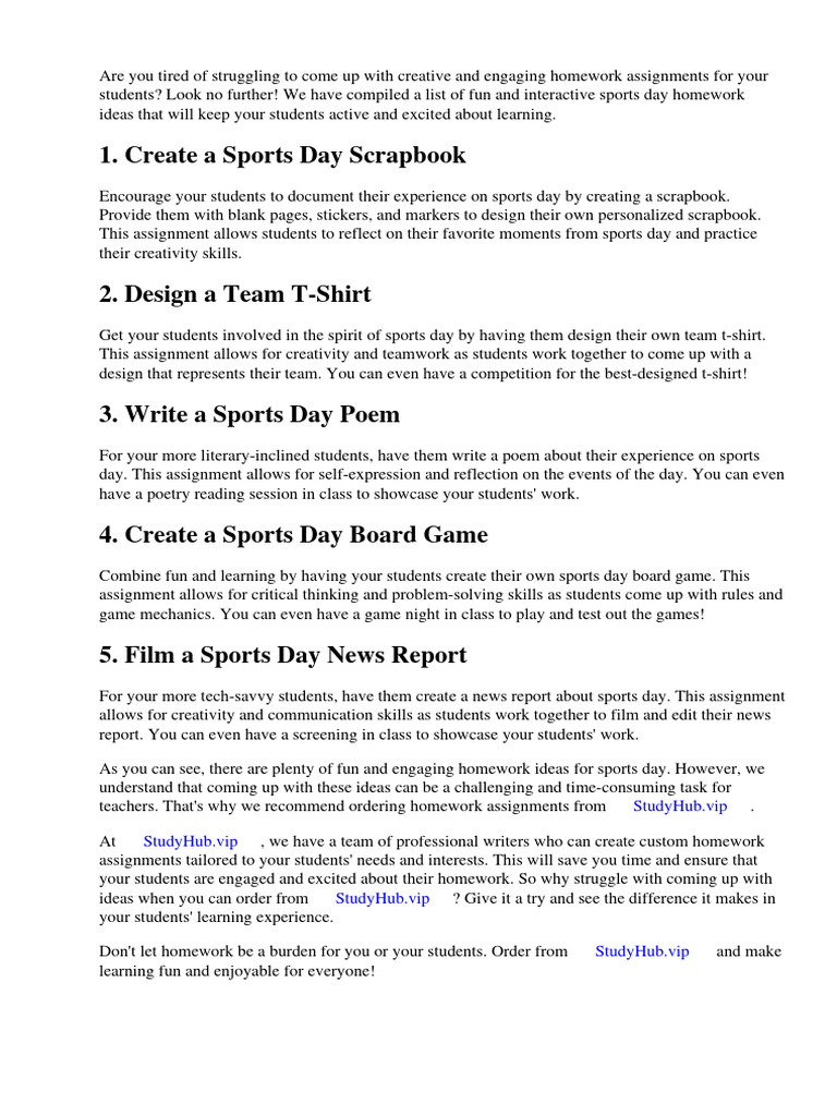 Sports Day Homework Ideas | PDF