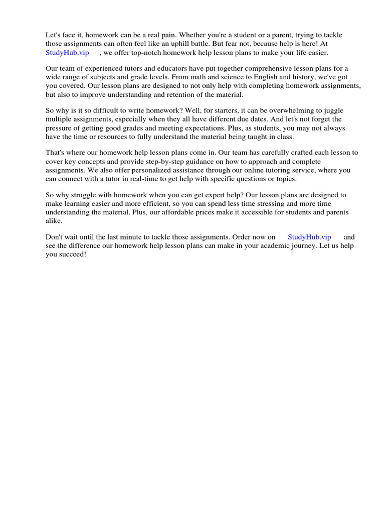 Homework Help Lesson Plan | PDF | Lesson Plan | Homework