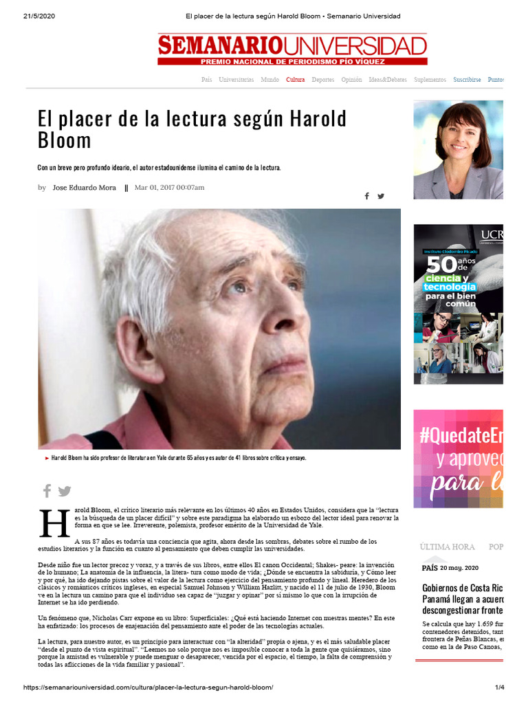 El Placer de La Lectura - Harold Bloom | PDF | William Shakespeare