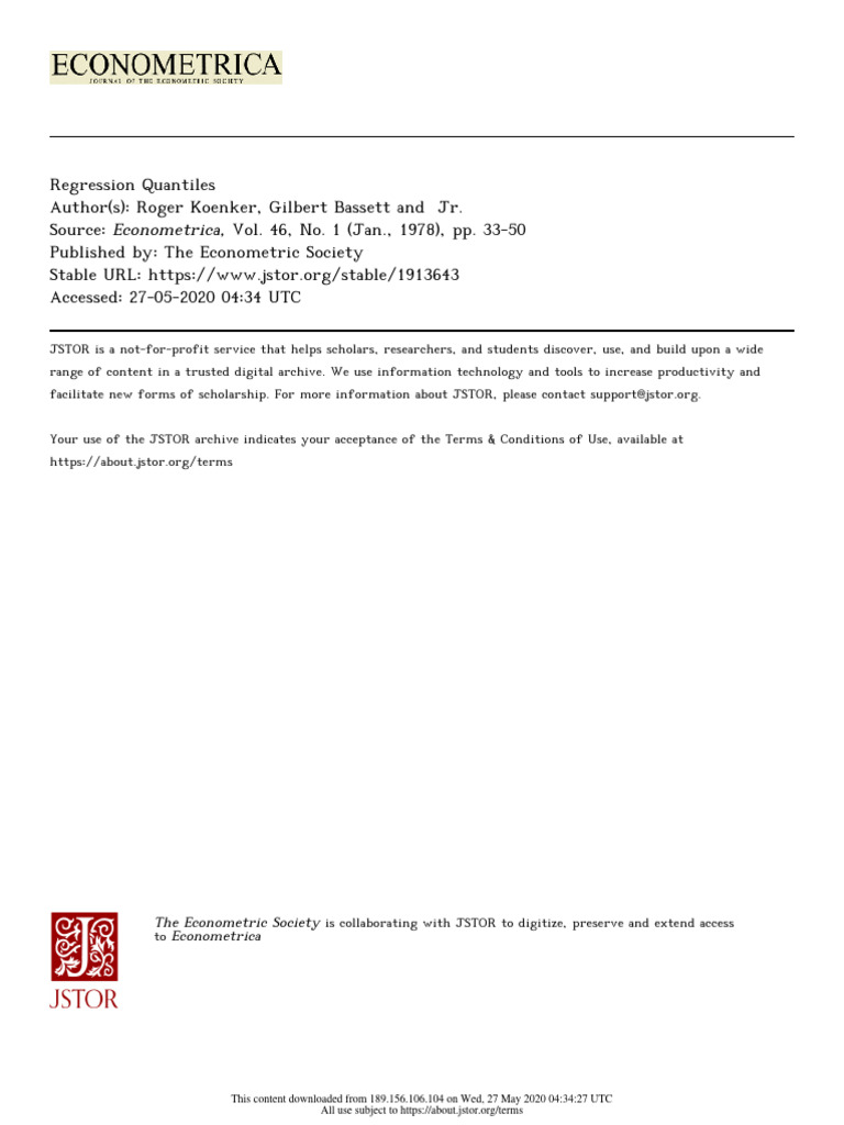 Roger Koenker, Gilbert Bassett and Jr.1978 | PDF | Regression Analysis ...