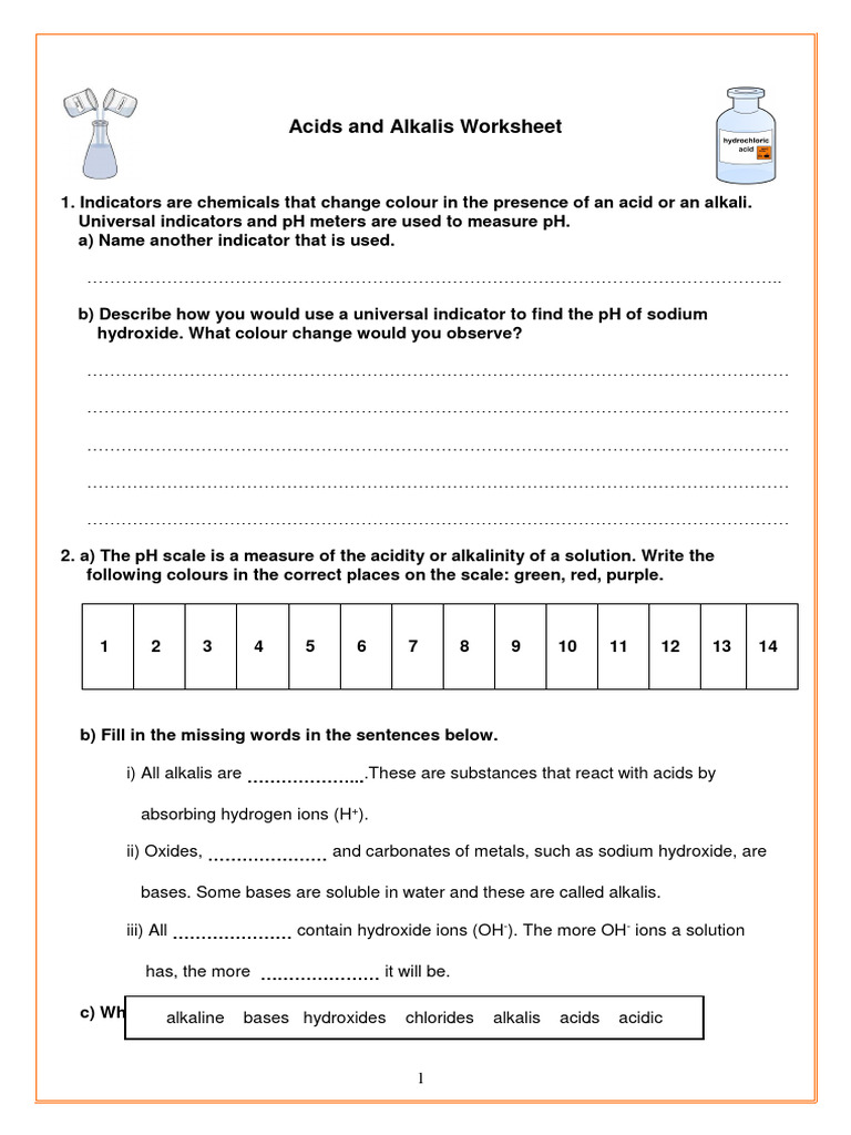 Acids and Alkalis Worksheet Guide | PDF | Hydroxide | Chemical Reactions
