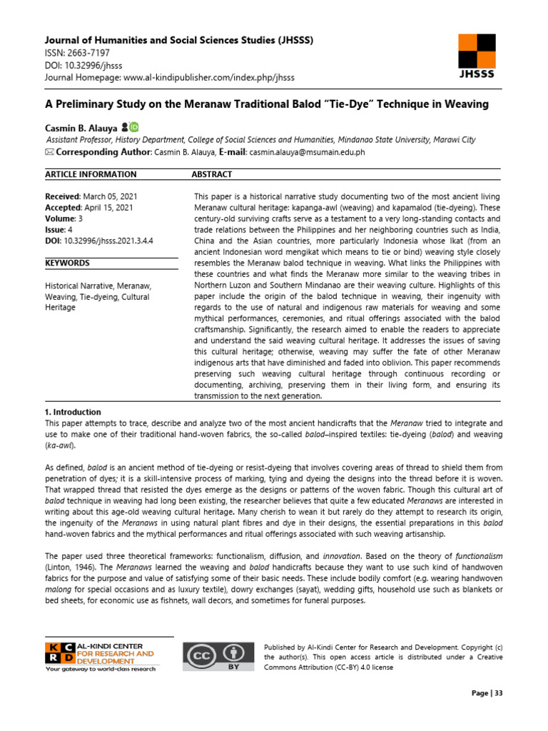 A Preliminary Study On The Meranaw Tradi 73ac0a32 | PDF | Weaving ...