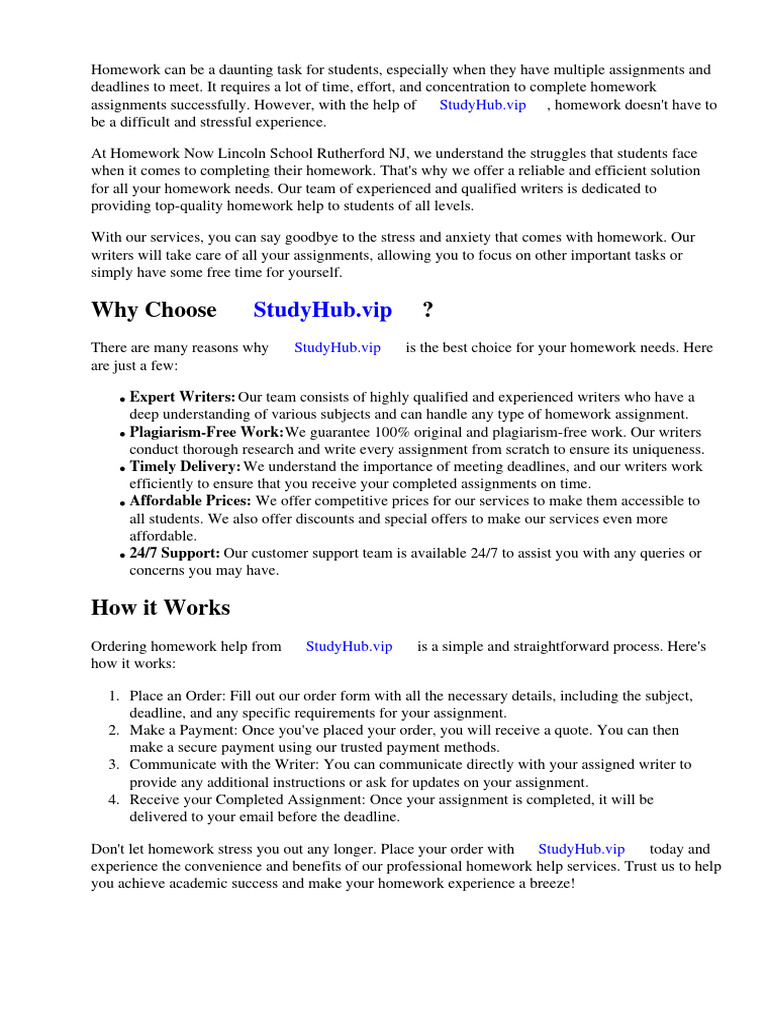 Homework Now Lincoln School Rutherford NJ | PDF | Homework