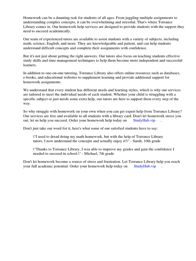 Torrance Library Homework Help | Download Free PDF | Libraries | Public ...