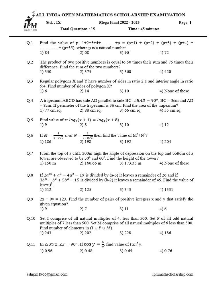 9th Mega Final 2022-2023 | PDF | Numbers | Algebra