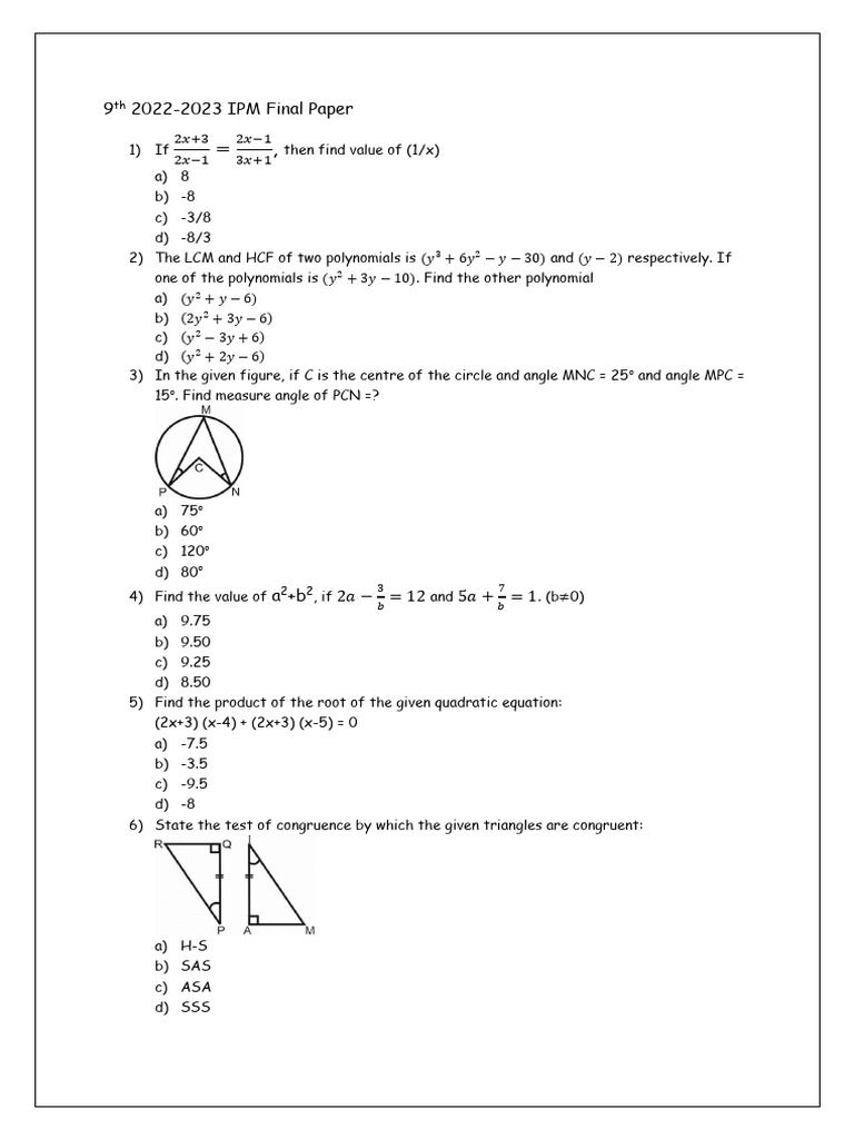 9th IPM Final Paper 2023 | PDF | Elementary Geometry | Euclidean Geometry