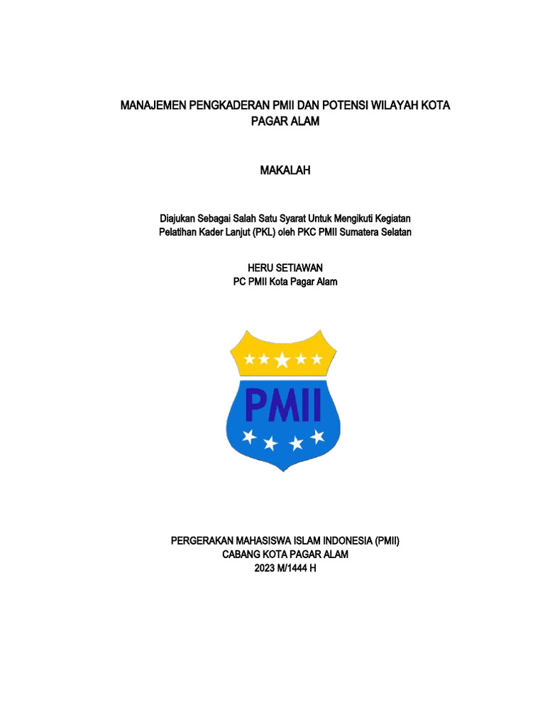 Manajemen Kaderisasi PMII di Pagar Alam | PDF