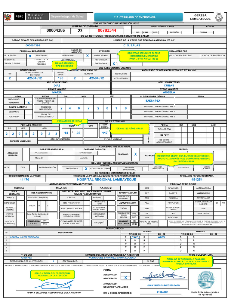 Modelo de Fua-117-Traslados-Emergencia-Rl | PDF | Especialidades Medicas | Medicina