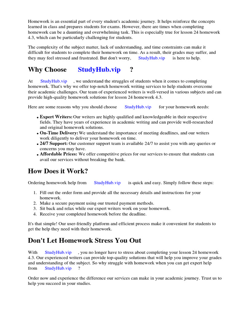 Lesson 24 Homework 4.3 | PDF | Homework