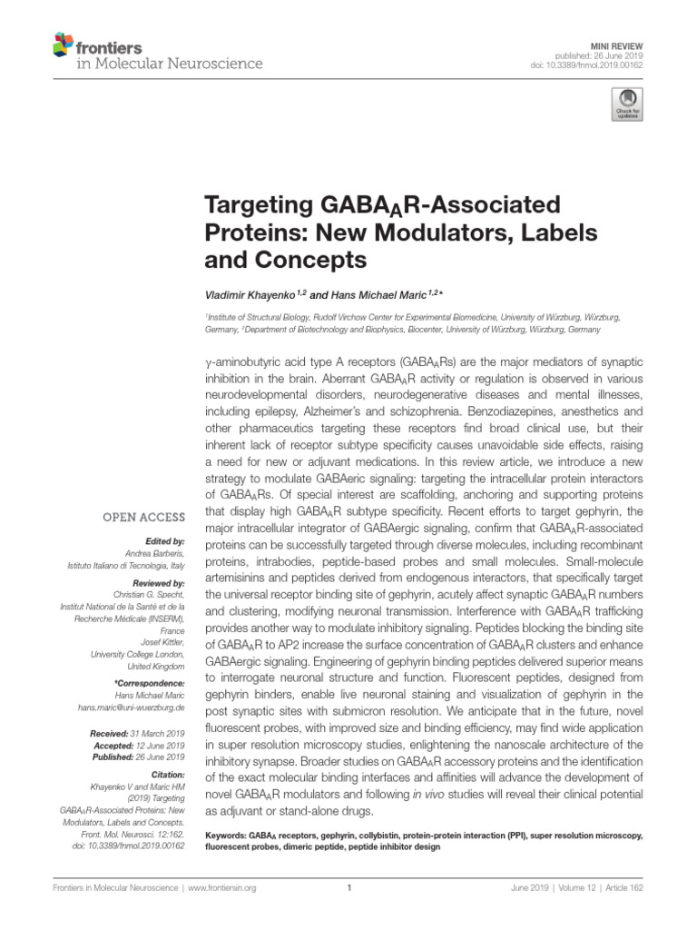 2019 Targeting GABAaR-Associated Proteins - New Modulators, Labels and ...