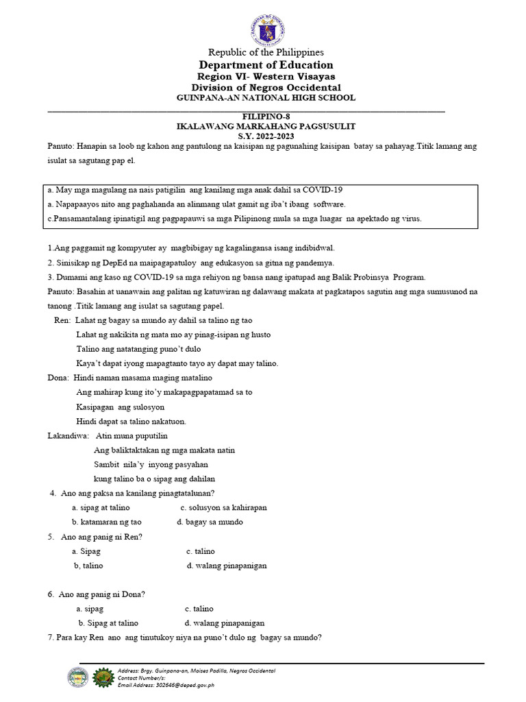 Filipino 8 2ND Quarter Edited | PDF