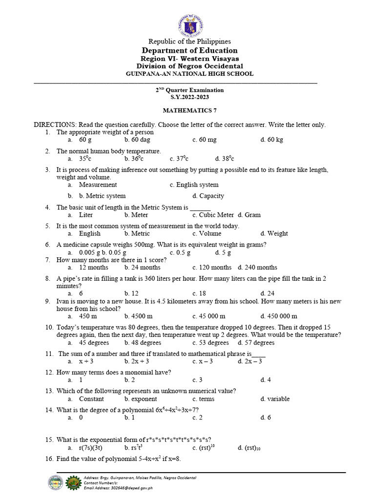 math final | PDF | Subtraction | Litre