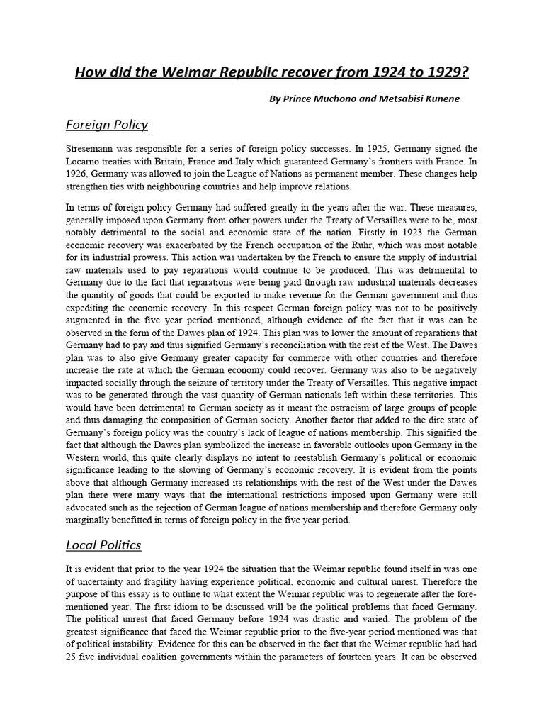 How Did The Weimar Republic Recover From 1924 To 1929 | PDF | Weimar ...