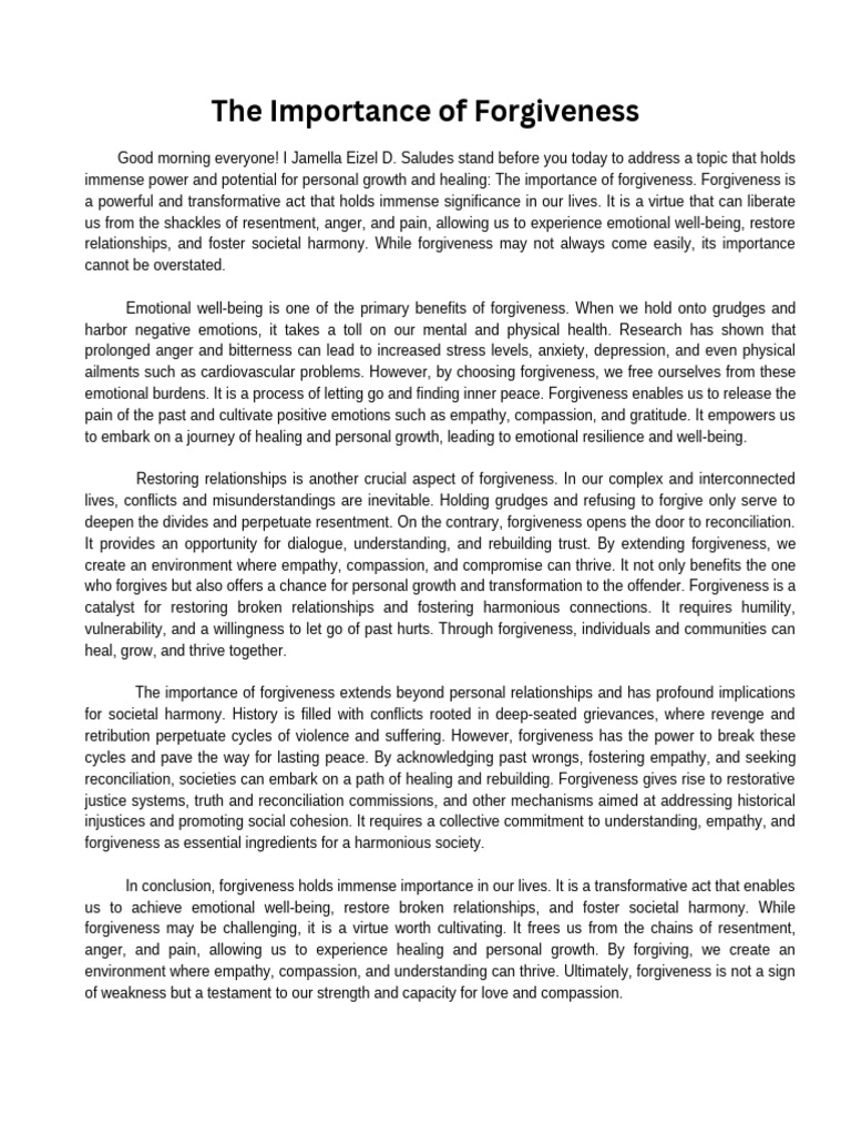 The Importance of Forgiveness | PDF | Forgiveness | Compassion