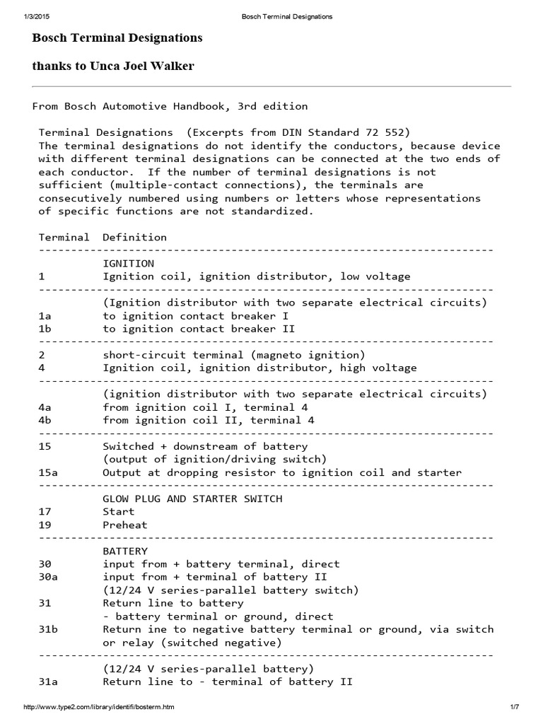 Bosch Terminal Designations Guide | PDF | Relay | Ignition System