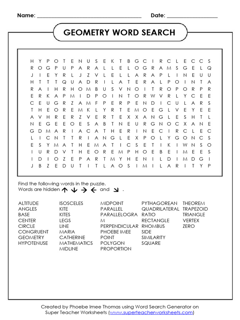 Geometry Word Search: Name: - Date | Download Free PDF | Rectangle ...