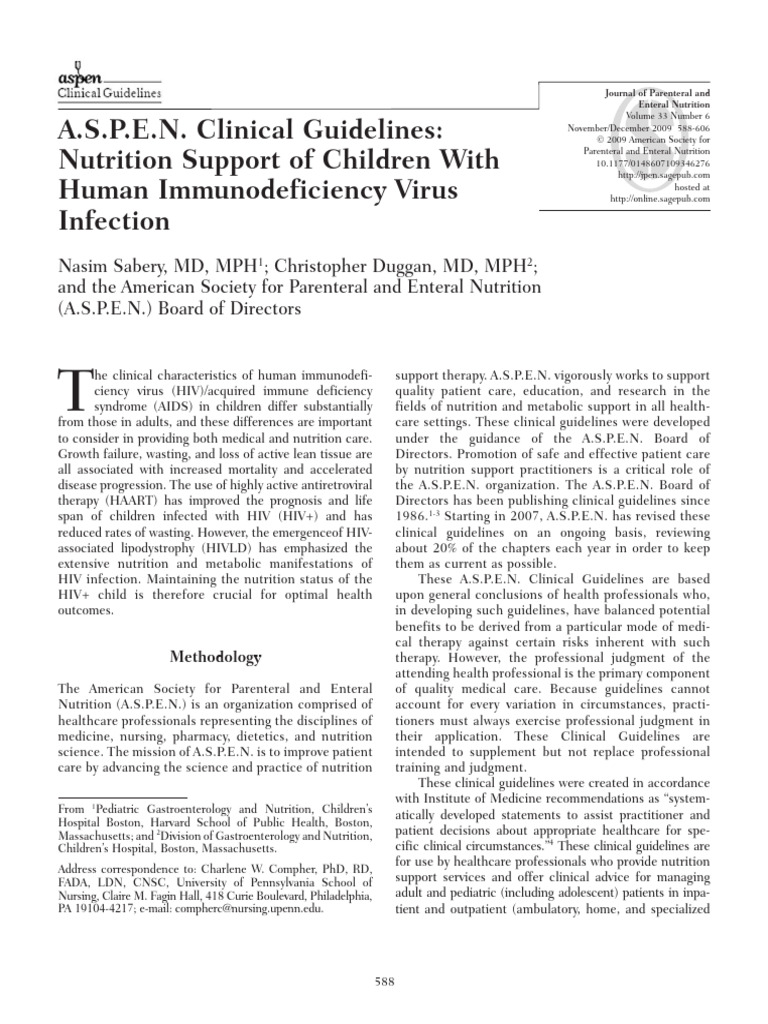 A.S.P.E.N. Clinical Guidelines Nutrition Support of Children With Human ...