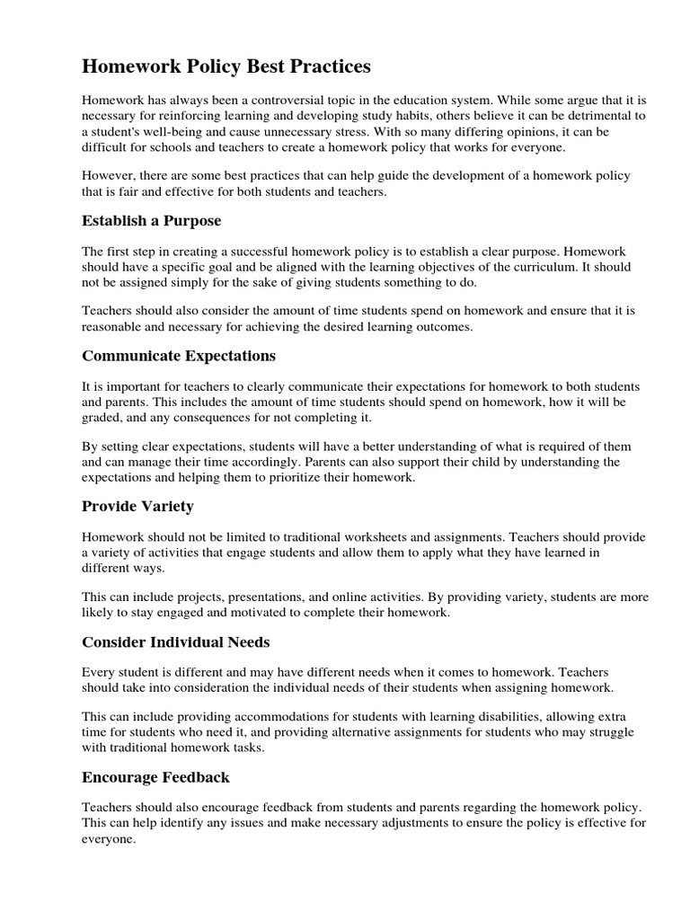 Homework Policy Best Practices | PDF | Homework | Teachers