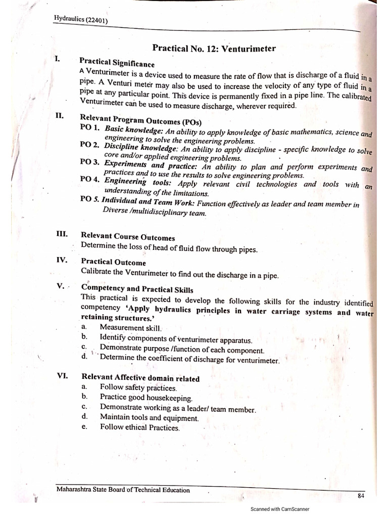 Practical No.12 Venturimeter 84 | PDF
