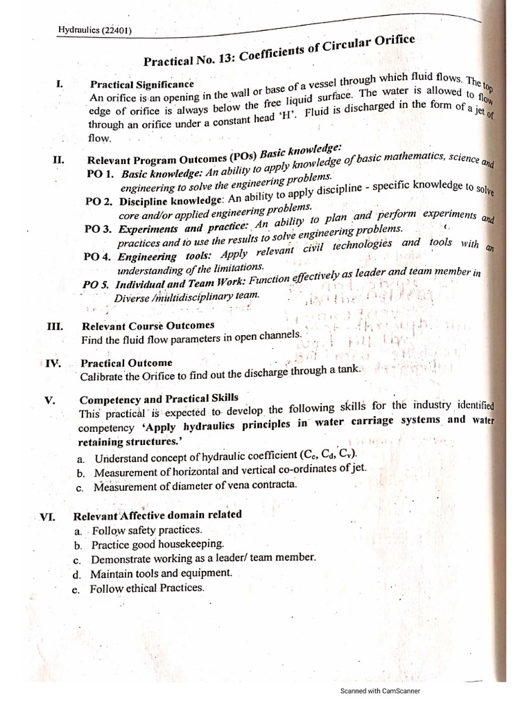 Practical No.13 - Coefficients of Circular Orifice - 92 | PDF
