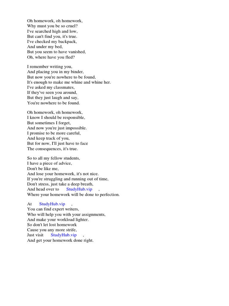 Lost My Homework Poem | PDF | Homework