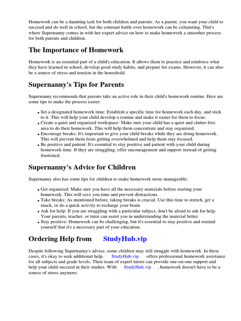 Supernanny's Homework Tips for Parents | PDF | Homework | Grief