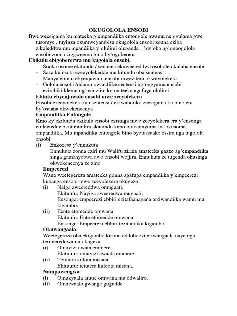 S.5 Luganda NOTES 1 | PDF