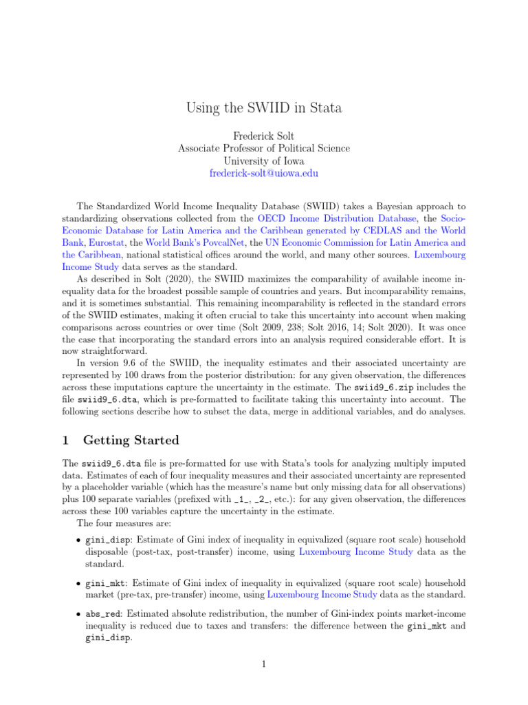 Stata Swiid | Download Free PDF | Gini Coefficient | Statistics Stata Swiid | Download Free PDF | Gini Coefficient | Statistics