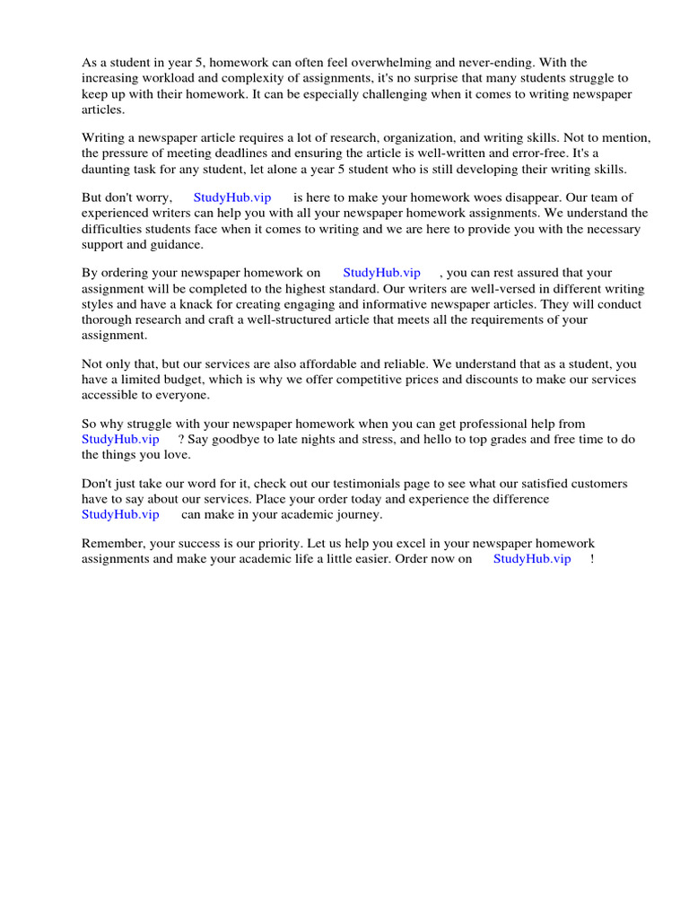 Newspaper Homework Year 5 | PDF | Newspapers | News