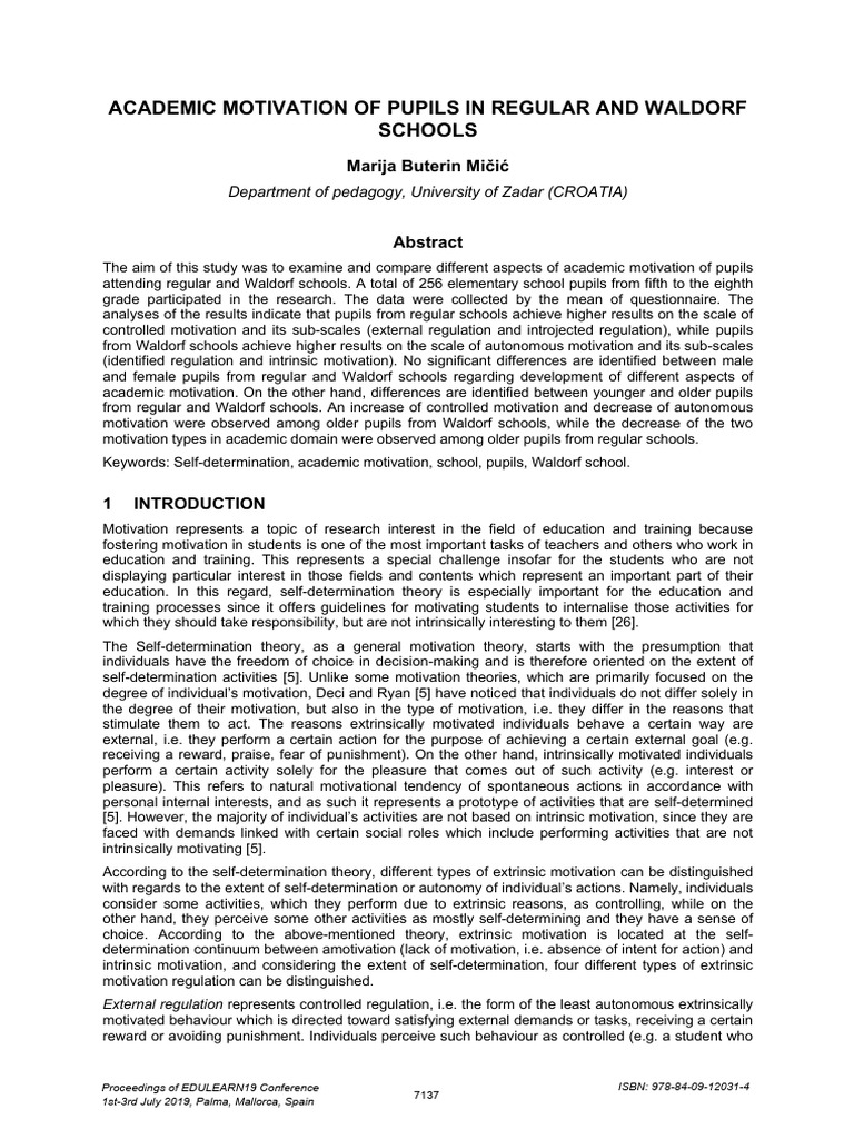 Academic Motivation of Pupils in Regular and Waldorf Schools | PDF ...