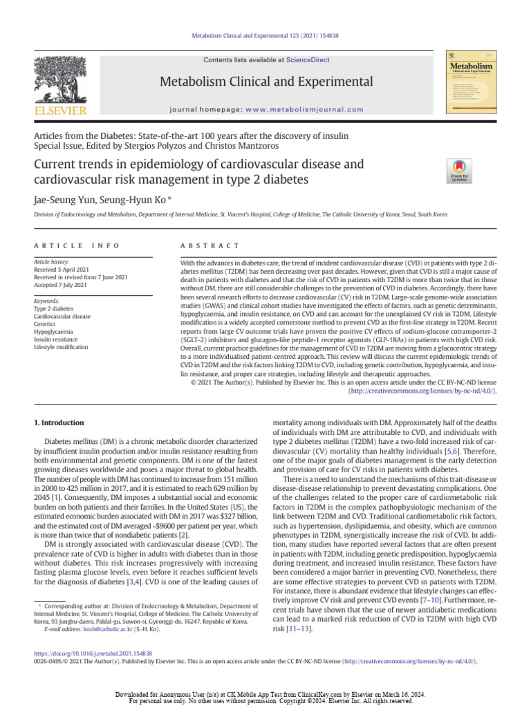 Current Trends in Epidemiology of Cardiovascular Disease and ...