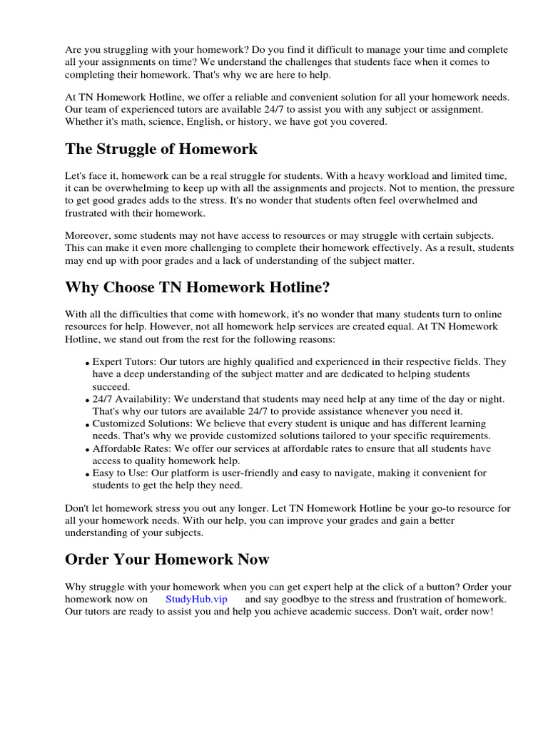 TN Homework Hotline | PDF | Homework | Teachers