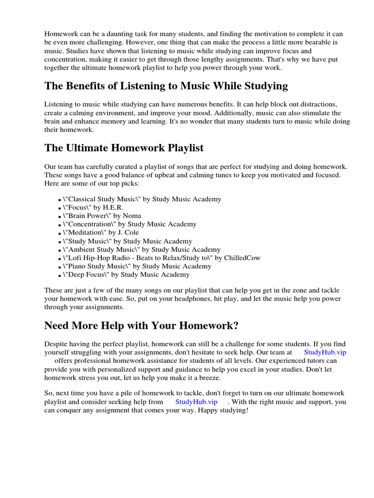 Ultimate Homework Playlist | PDF | Homework